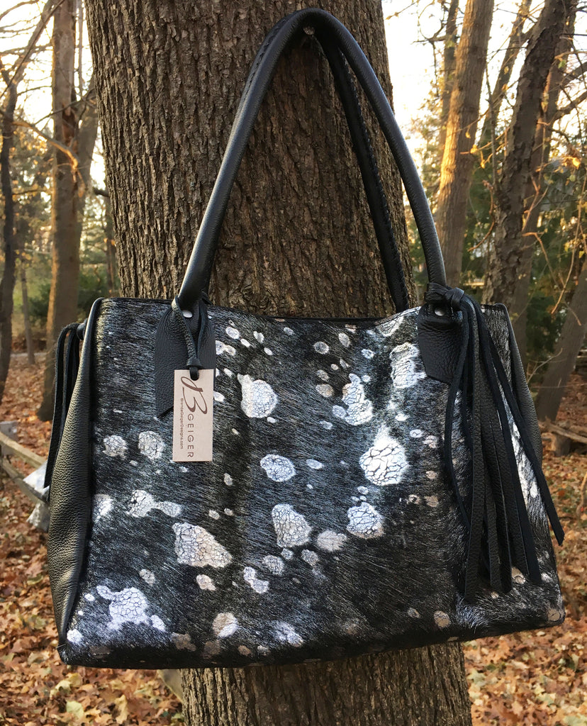 Black and Silver Metallic Cowhide Tote – Brenda Geiger Designs